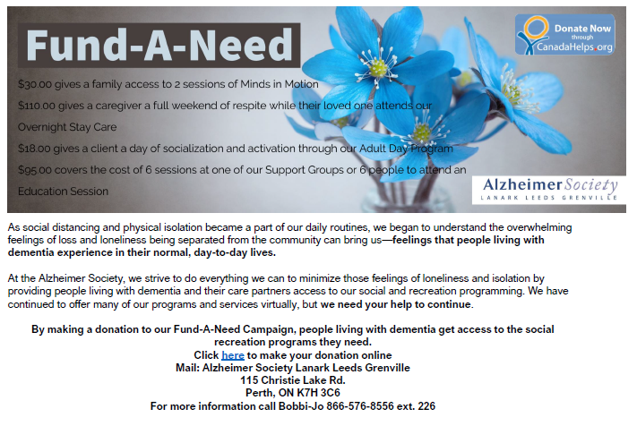 Activities and event calendar | Alzheimer Society of Lanark Leeds Grenville